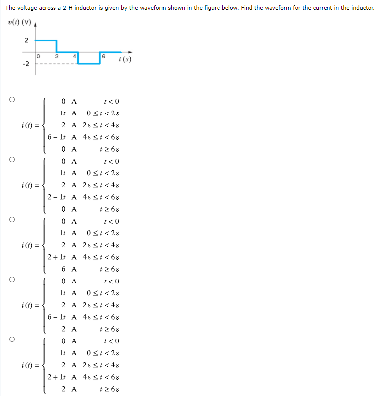 Solved The voltage across a 2-H inductor is given by the | Chegg.com