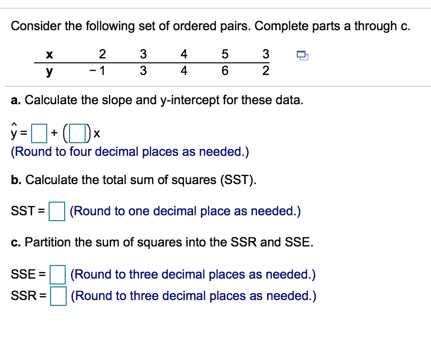 Solved Consider the following set of ordered pairs. Complete | Chegg.com