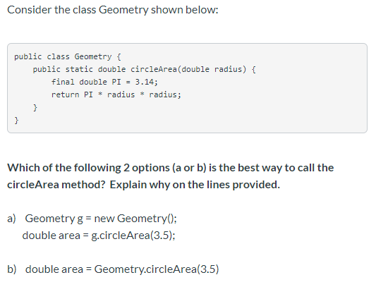 Solved Consider the class Geometry shown below: public class | Chegg.com