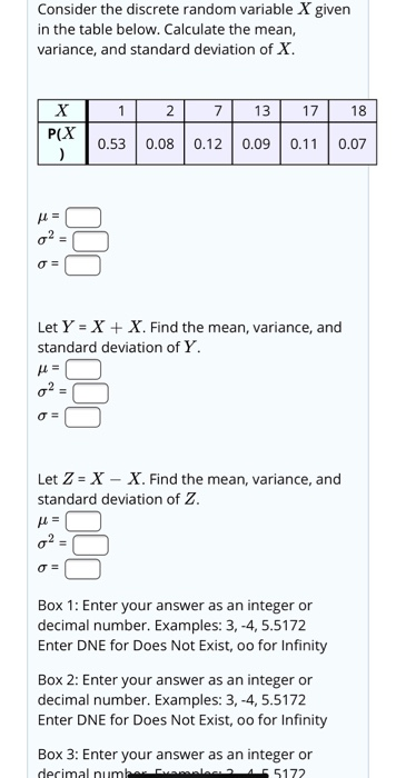 Solved Consider The Discrete Random Variable X Given In The