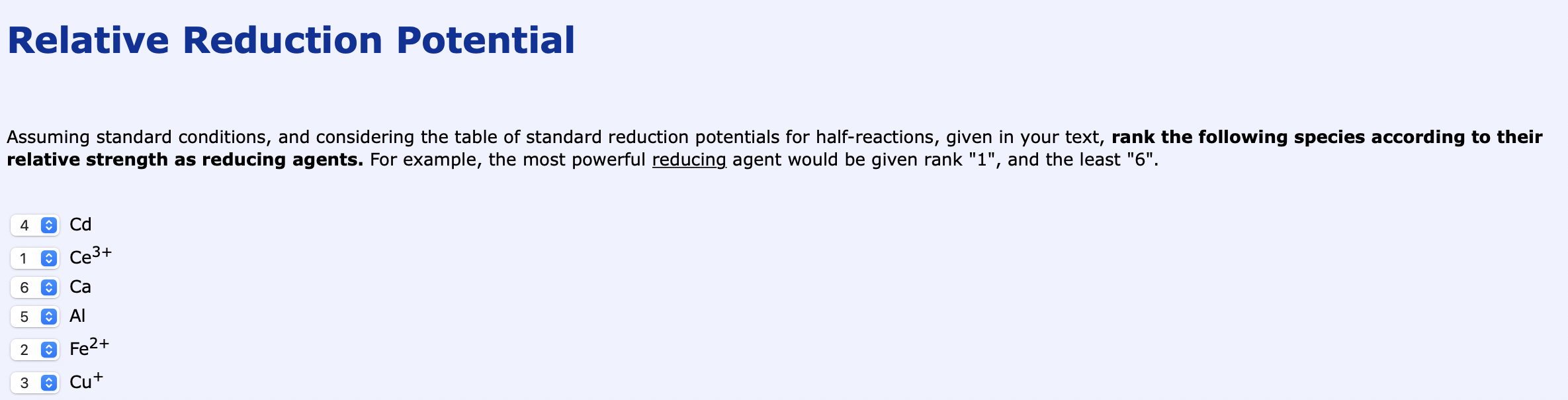 Solved Relative Reduction Potential relative strength as | Chegg.com