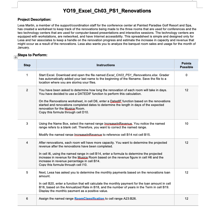 YO19_Excel_Ch03_PS1_Renovations Project Description: | Chegg.com