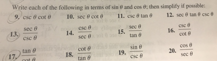 Solved sec θ csc θ tan θ cot θ csc θ sec θ cot θ tan θ sec θ | Chegg.com