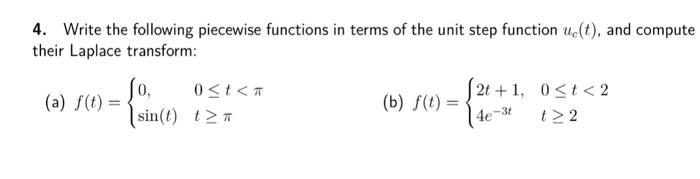 Solved 4. Write the following piecewise functions in terms | Chegg.com