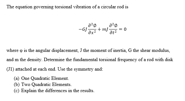 The equation governing torsional vibration of a | Chegg.com