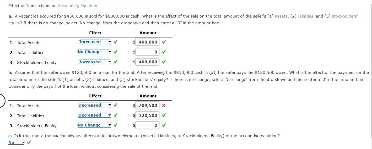 Solved Effect of Transactions on Accounting Equation equity? | Chegg.com
