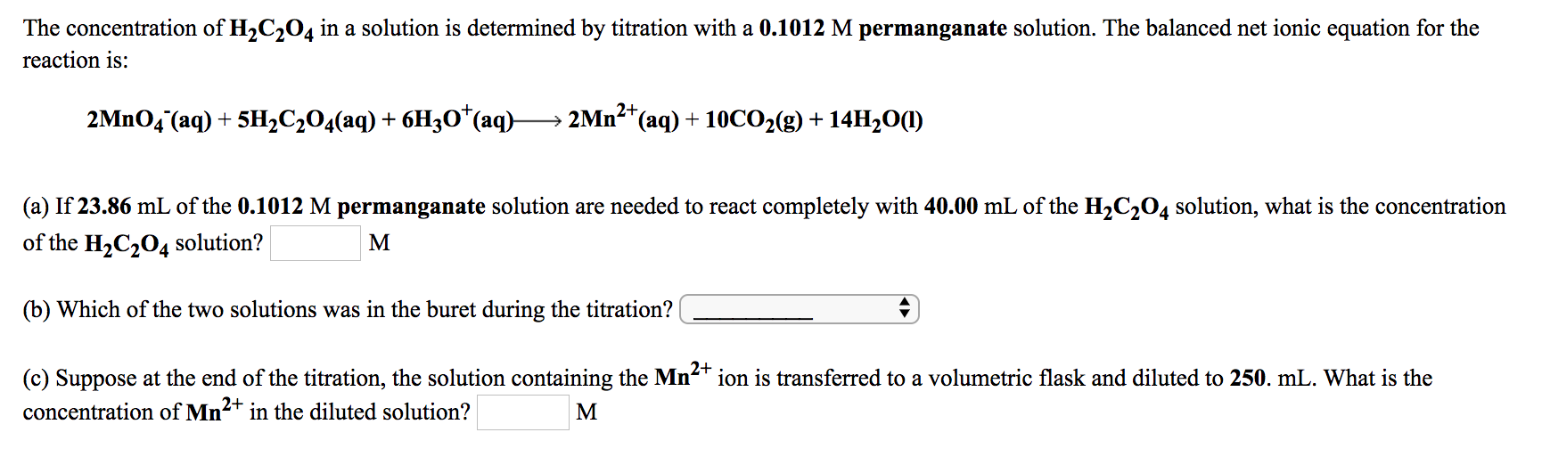 Solved The concentration of H2C204 in a solution is | Chegg.com