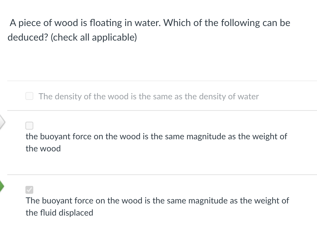 Solved A piece of wood is floating in water. Which of the | Chegg.com