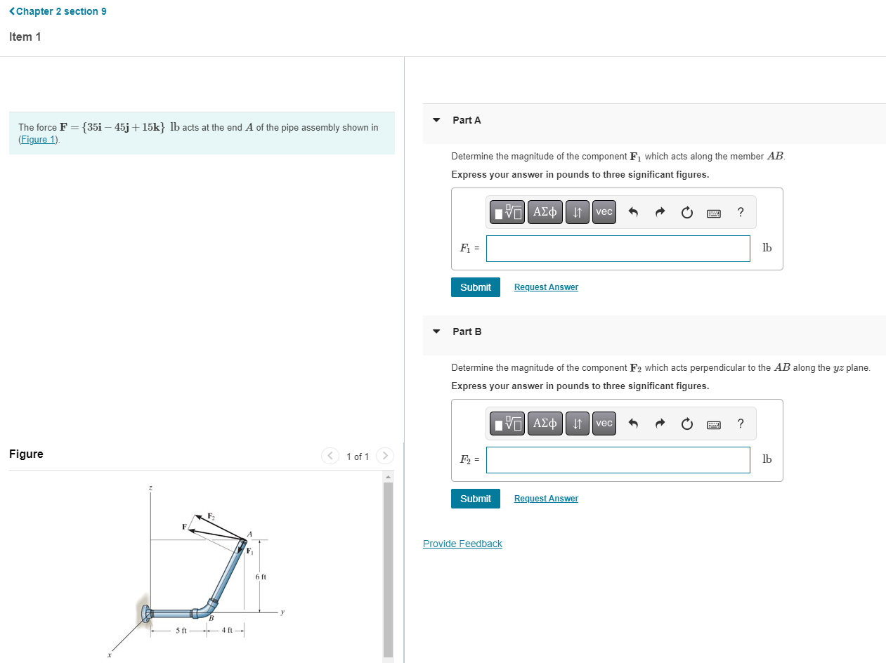 Solved The force F={35i−45j+15k}F={35i−45j+15k} lblb acts | Chegg.com