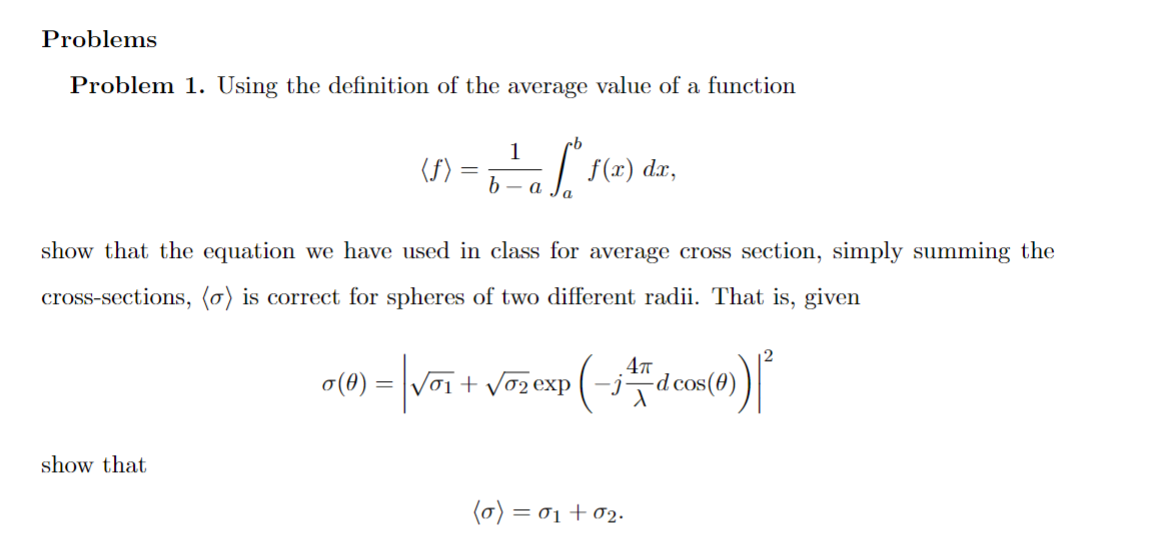Solved Problem 1. Using the definition of the average value | Chegg.com