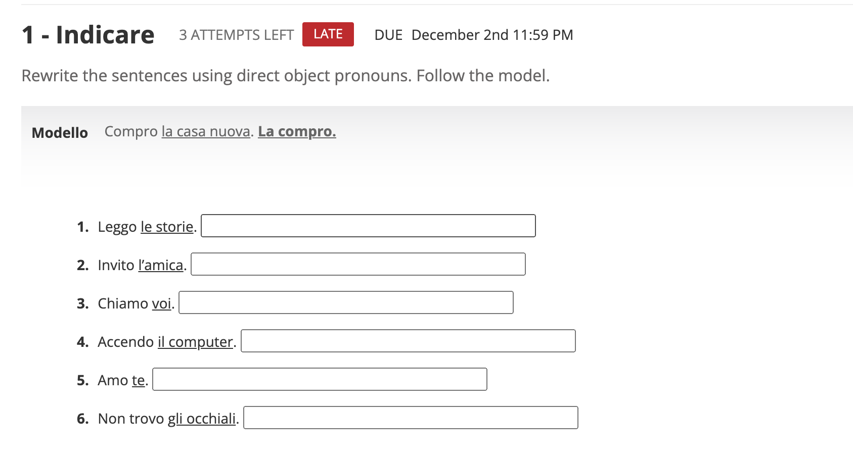 1 - Indicare DUE December 2nd 11:59 PM Rewrite the | Chegg.com