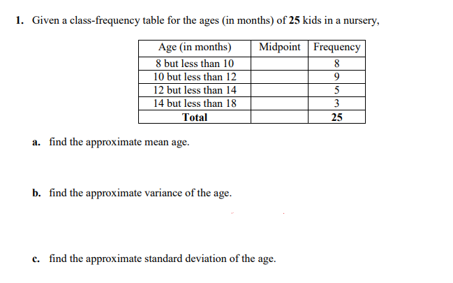 Solved Given a class-frequency table for the ages (in | Chegg.com