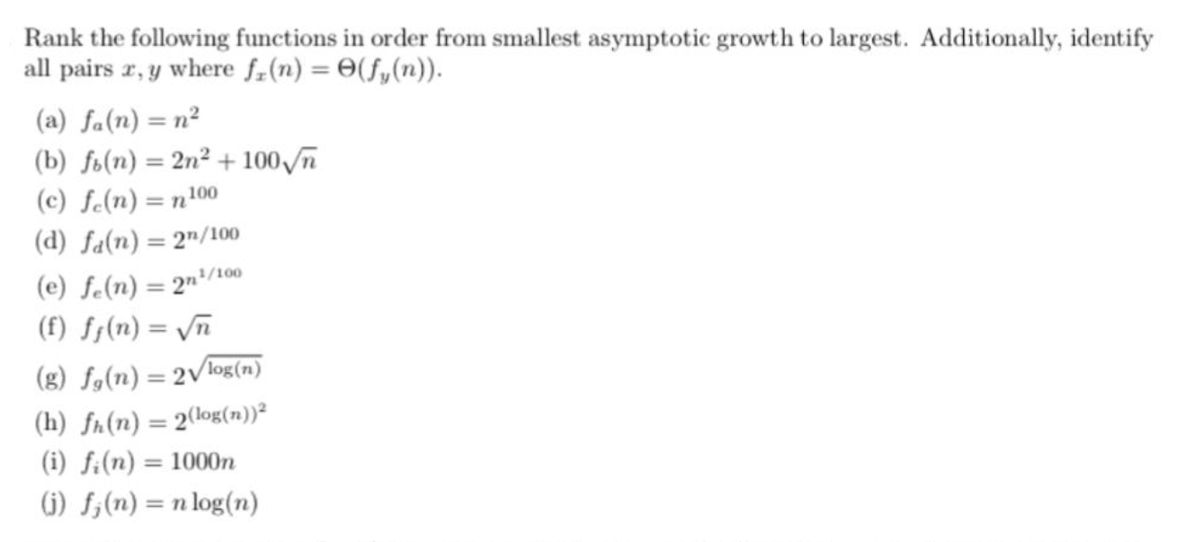 Solved Rank the following functions in order from smallest | Chegg.com