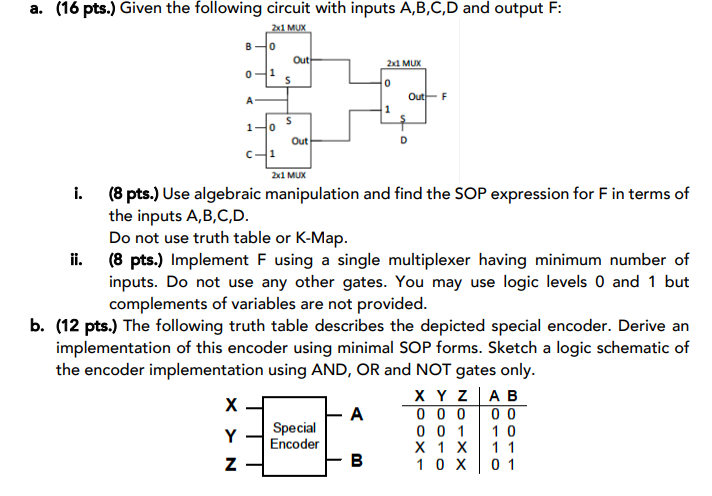 Solved a. (16 pts.) Given the following circuit with inputs | Chegg.com