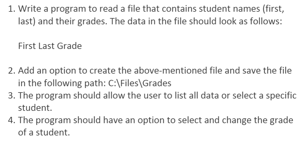 Solved 1. Write a program to read a file that contains | Chegg.com