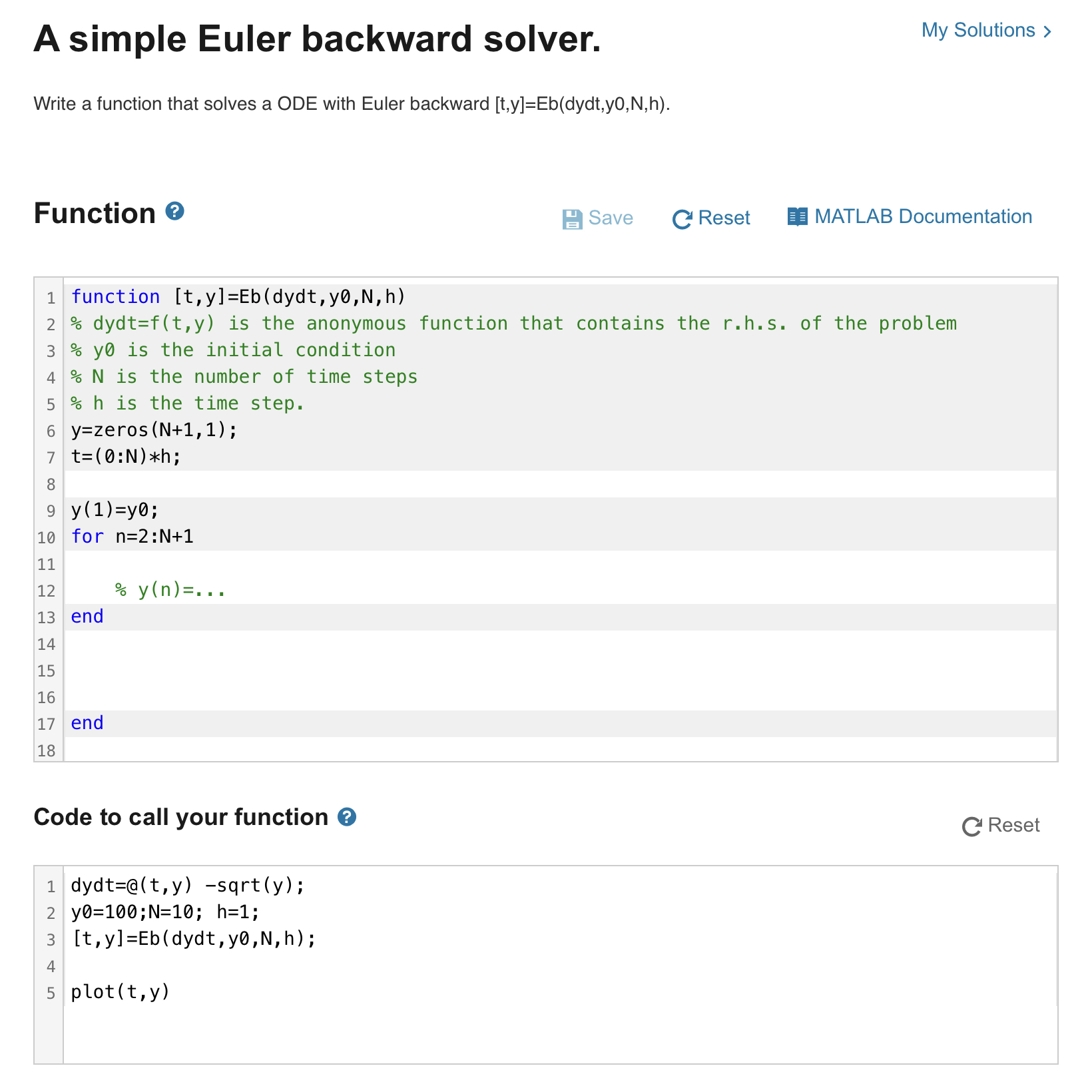 Solved Write a function that solves a ODE with Euler | Chegg.com