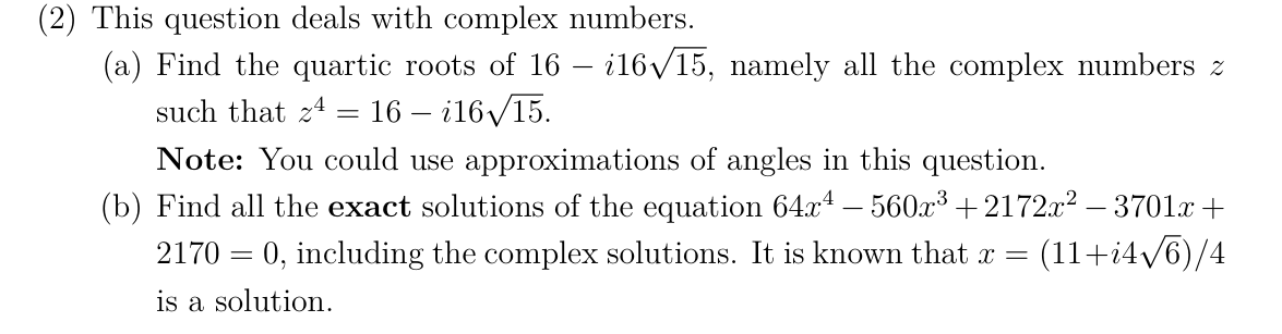 Solved (2) ﻿This question deals with complex numbers.(a) | Chegg.com