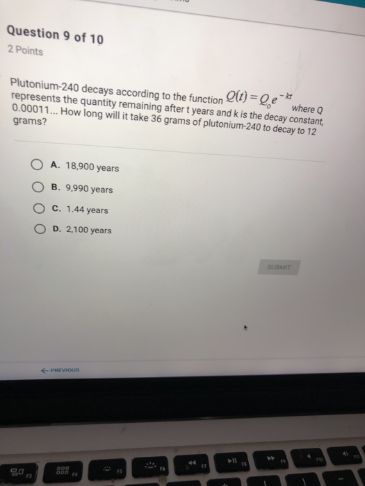 Solved Question 9 of 10 2 Points Plutonium-240 decays | Chegg.com