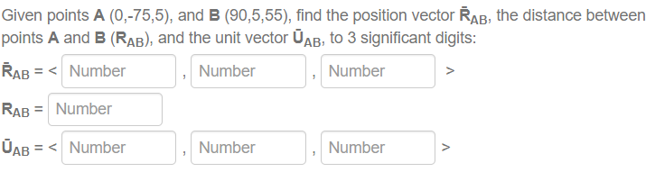 Solved Given points A (0,-75,5), and B (90,5,55), find the | Chegg.com