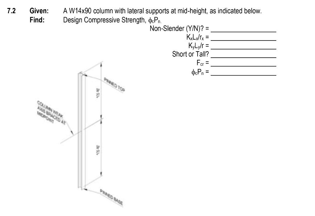 Solved 7.2 Given: Find: A W14x90 column with lateral | Chegg.com