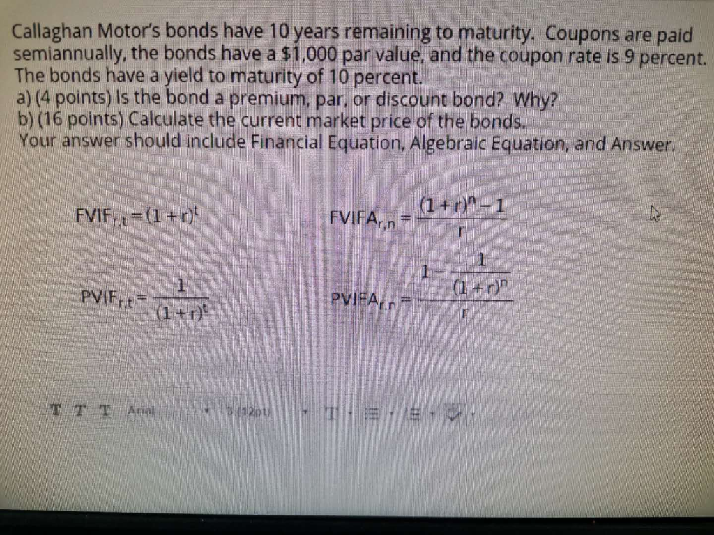 Solved Callaghan Motor's bonds have 10 years remaining to | Chegg.com