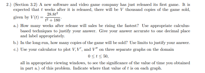 Solved 2.) (Section 3.2) A new software and video game | Chegg.com