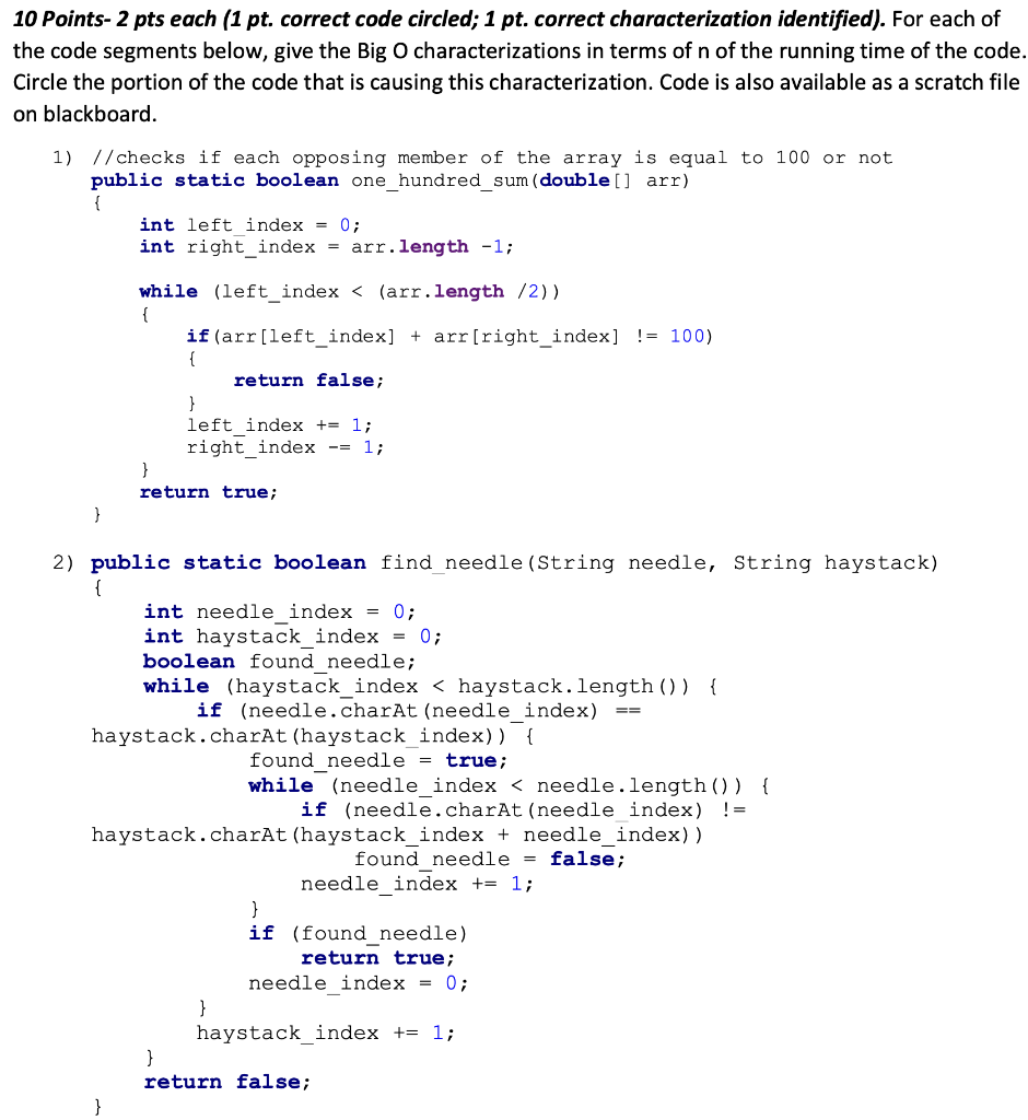 Solved 10 Points- 2 pts each (1 pt. correct code circled; 1 | Chegg.com