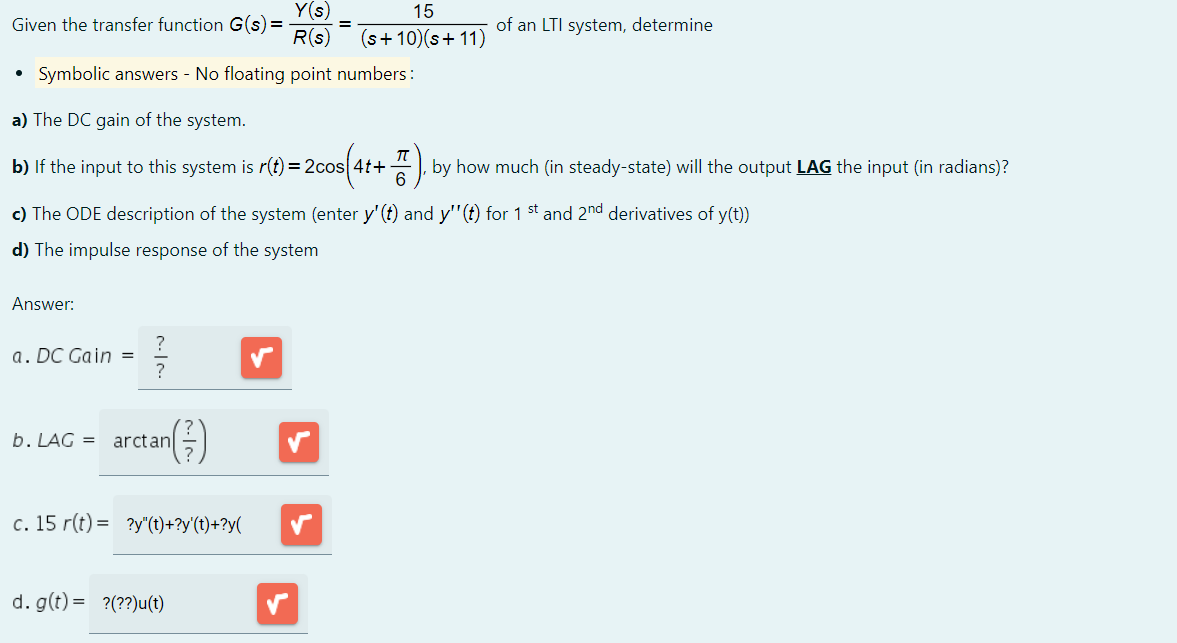 Solved Given the transfer function | Chegg.com