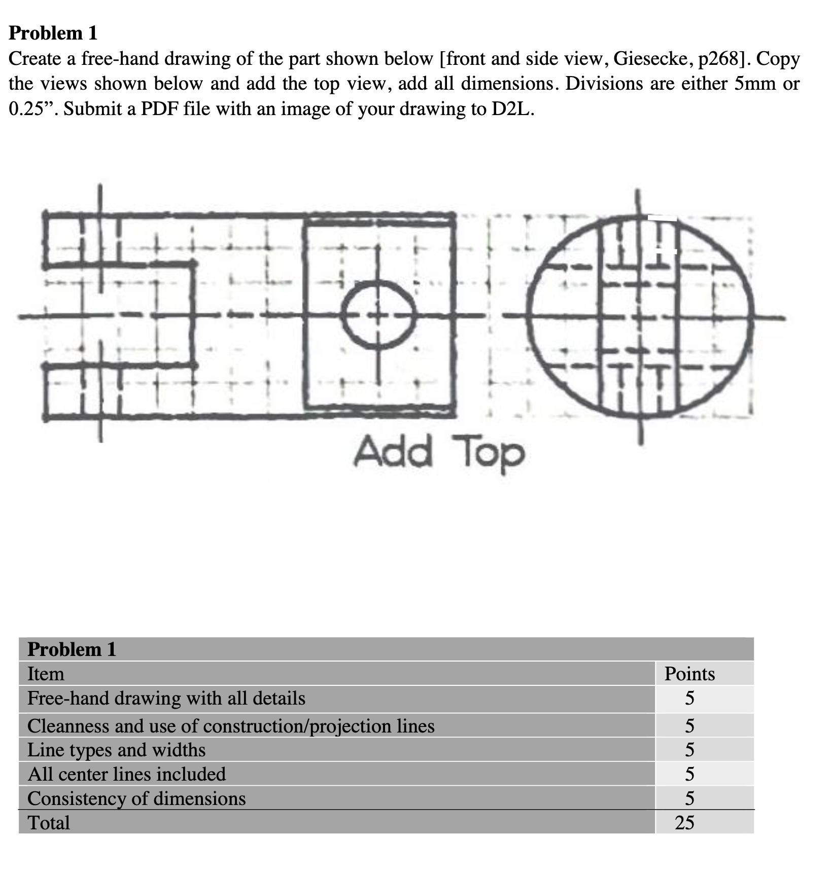 Create a free-hand drawing of the part shown below | Chegg.com