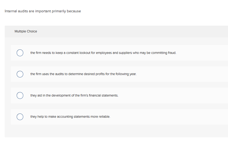 Solved Internal audits are important primarily | Chegg.com