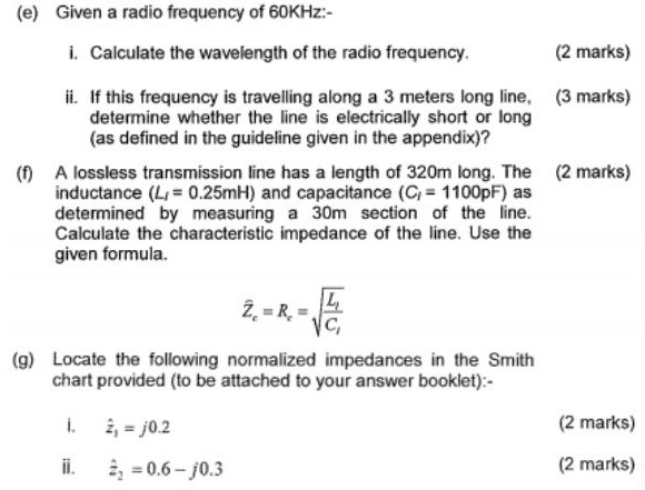 Solved (e) Given a radio frequency of 60KHz: i. Calculate | Chegg.com