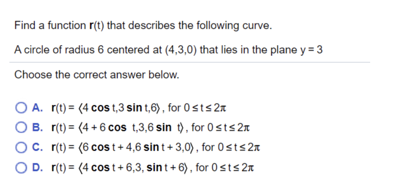Solved Find a function r(t) that describes the following | Chegg.com