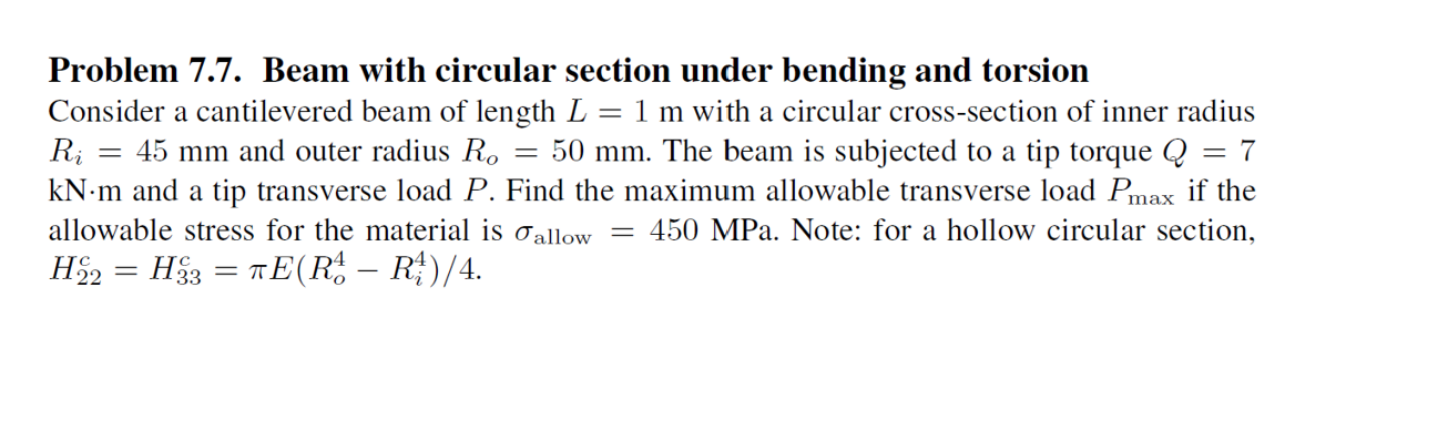 Solved Problem 7.7. Beam with circular section under bending | Chegg.com