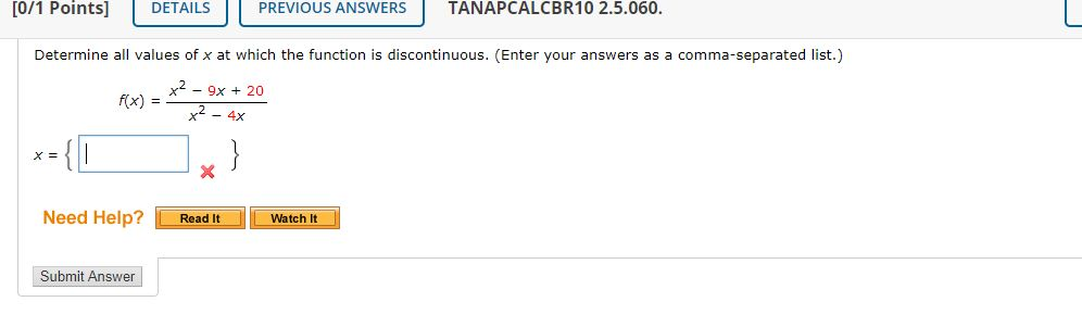 Solved [0/1 Points) DETAILS PREVIOUS ANSWERS TANAPCALCBR10 | Chegg.com
