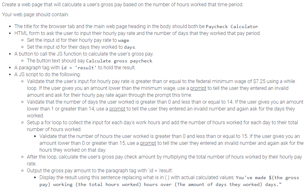 Solved Create a web page that will calculate a user's gross | Chegg.com