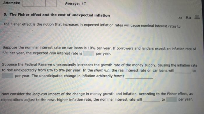 Solved Attempts: 5. The Fisher effect and the cost of | Chegg.com