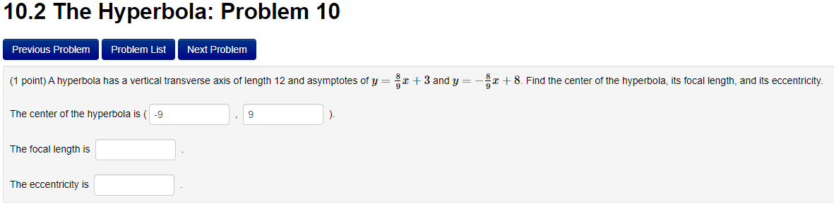 Solved 10.2 The Hyperbola: Problem 10 Previous Problem | Chegg.com