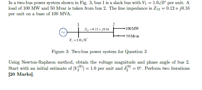 Solved In A Two Bus Power System Shown In Fig 3 Bus 1 Is