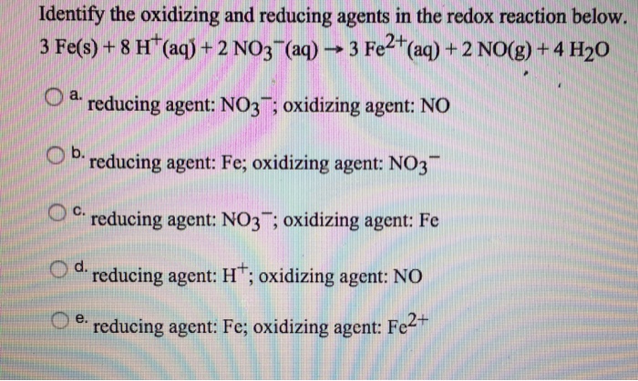 Solved Identify the oxidizing and reducing agents in the | Chegg.com