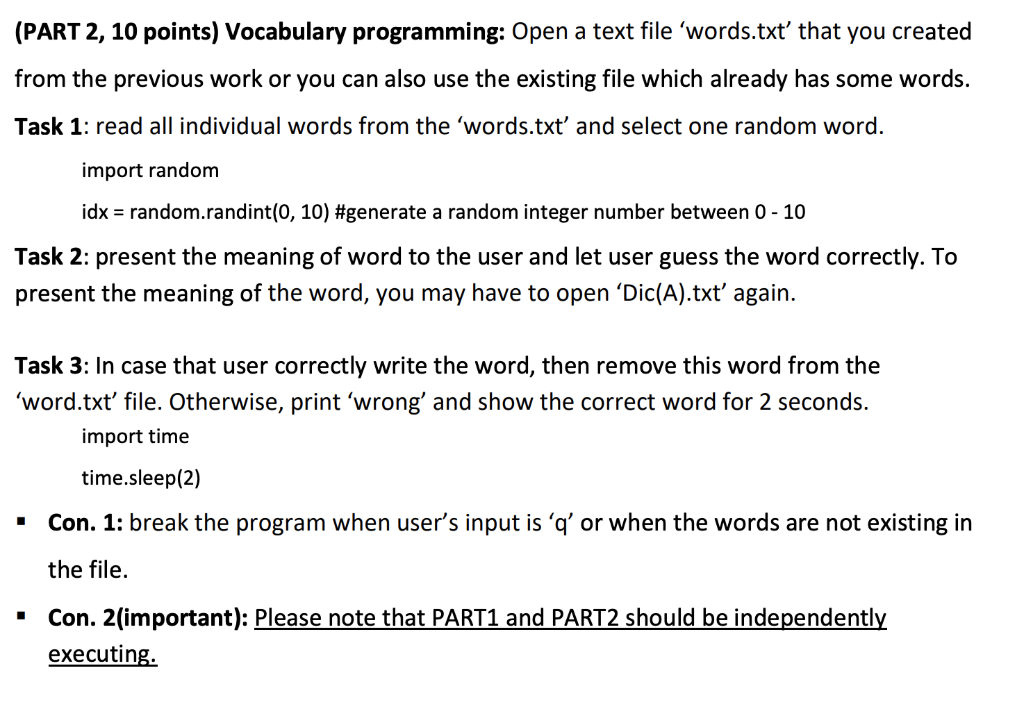 Please provide your answer in python. Two parts | Chegg.com
