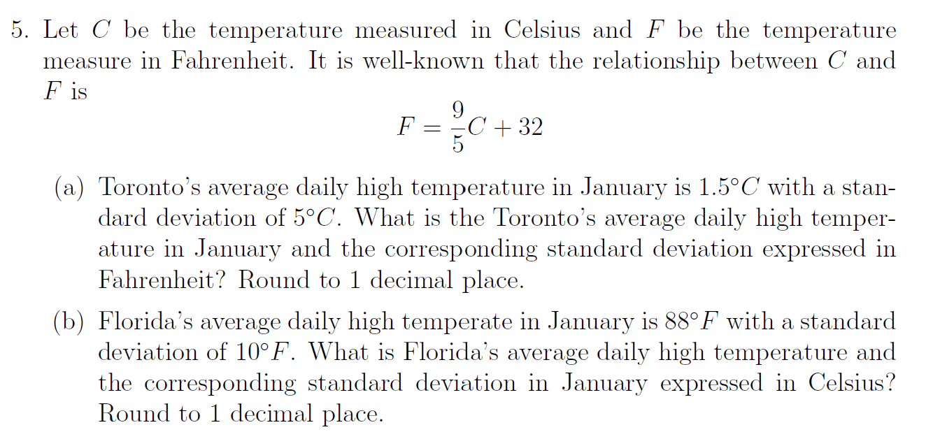 Solved Let C be the temperature measured in Celsius and F be | Chegg.com