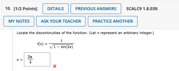Solved 10. (1/2 points] DETAILS PREVIOUS ANSWERS SCALC9 | Chegg.com