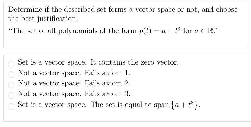 Solved Determine if the described set forms a vector space | Chegg.com