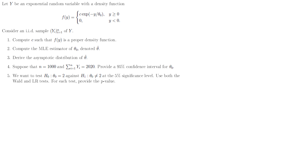 Solved Let Y be an exponential random variable with a | Chegg.com