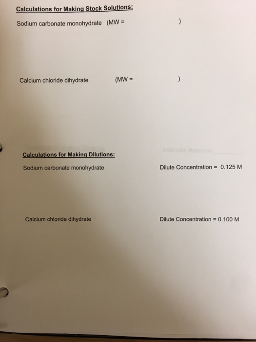 Calculations for Making Stock Solutions: Sodium | Chegg.com