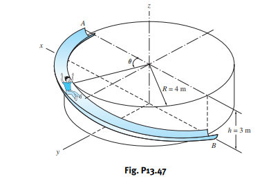 Solved A child slides down the helical water slide AB. The | Chegg.com