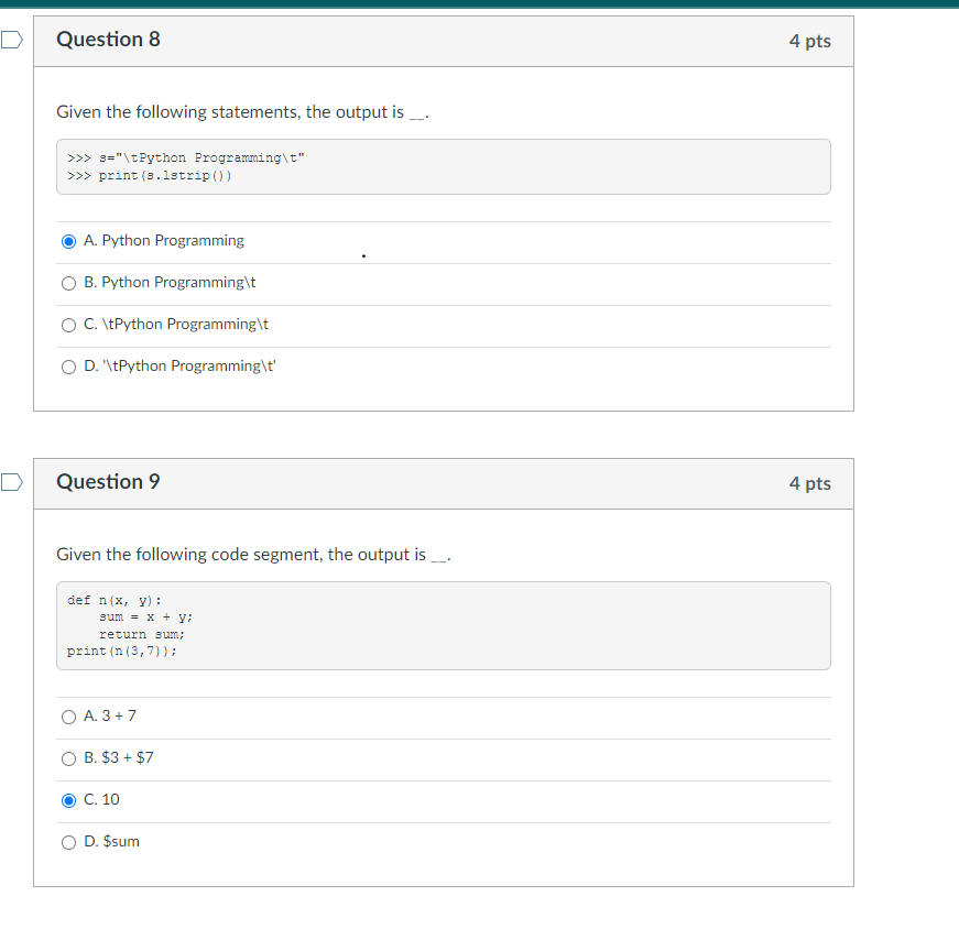 Solved Question 1 8 pts The fallowing is an example of _ | Chegg.com