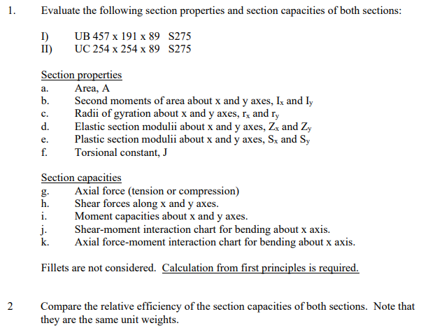 Solved . 1. Evaluate the following section properties and | Chegg.com
