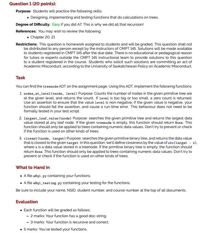 Solved Below is the treenode adt needed for the | Chegg.com