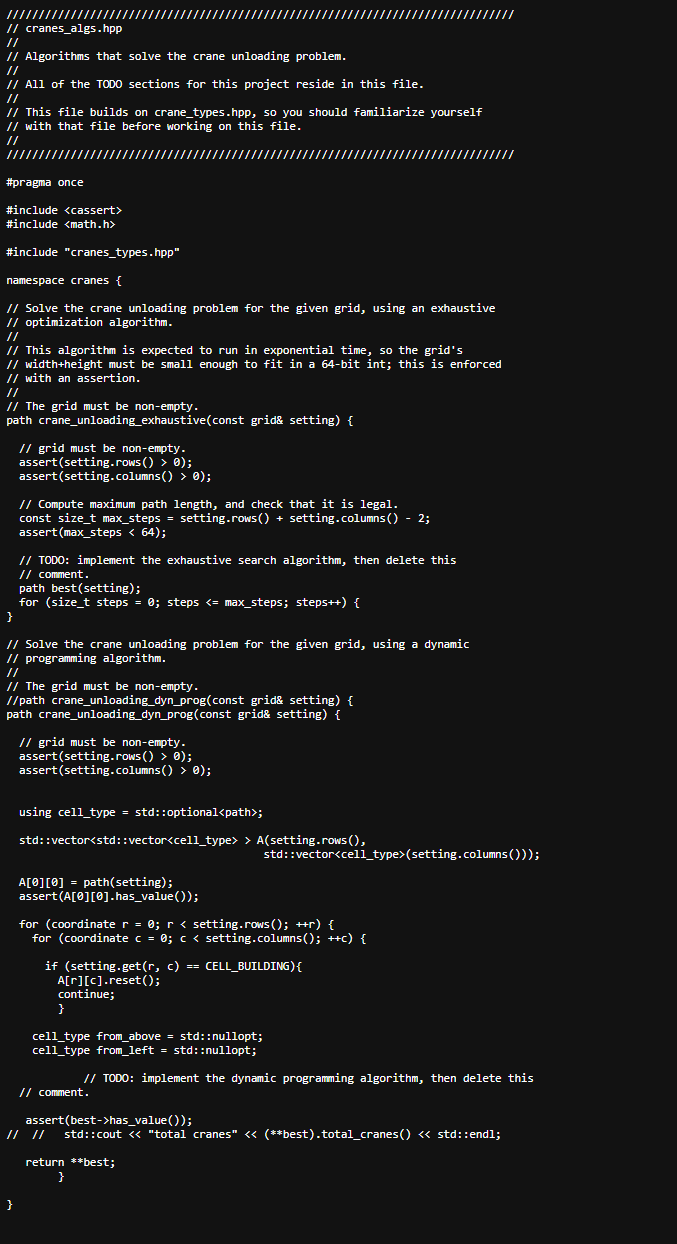 Solved COMPLETE THE 'TODO' IN "cranes_algs.hpp", thank you. | Chegg.com